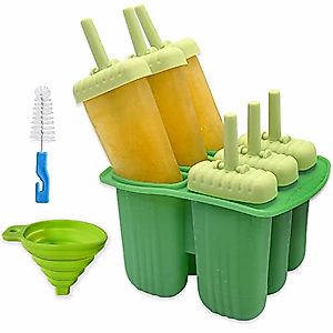 Silicone Popsicle Molds Shapes 6-Cavity Reusable Homemade Ice Pop Maker Molds with Lids, BPA Free & Easy Release, Green