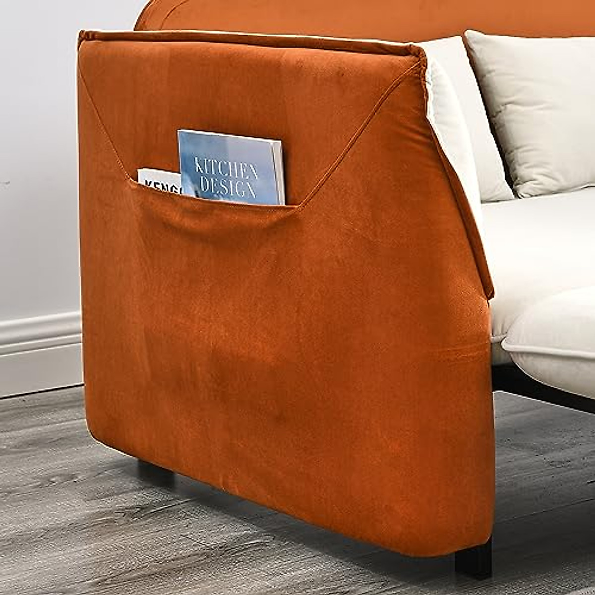 ERYE 3-in-1 Upholstered Futon Loveseat Convertible Sleeper Bed,2-Seaters Sofa & Couch Soft Cushions Love Seat Daybed for Small Space Living Room Napping,White Orange 3 Fold w/Pockets