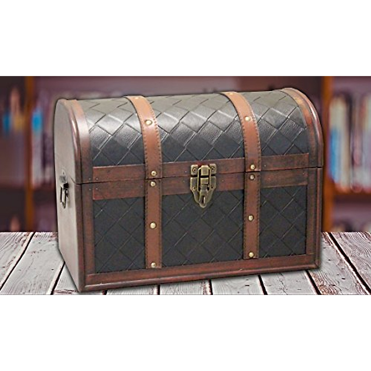 Vintiquewise(TM Wooden Leather Treasure Chest