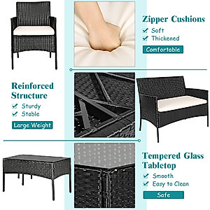 4 PCS Patio Furniture Set Rattan Sofa & Chairs Set Turquoise