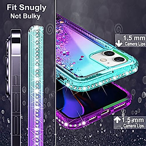 iPhone 13 Mini Case, [with Tempered Glass Screen Protector Included], STARSHOP Liquid Bling Sparkle Floating Glitter Quicksand Phone Case Girls Women Cute for iPhone 13 Mini - Teal/Purple