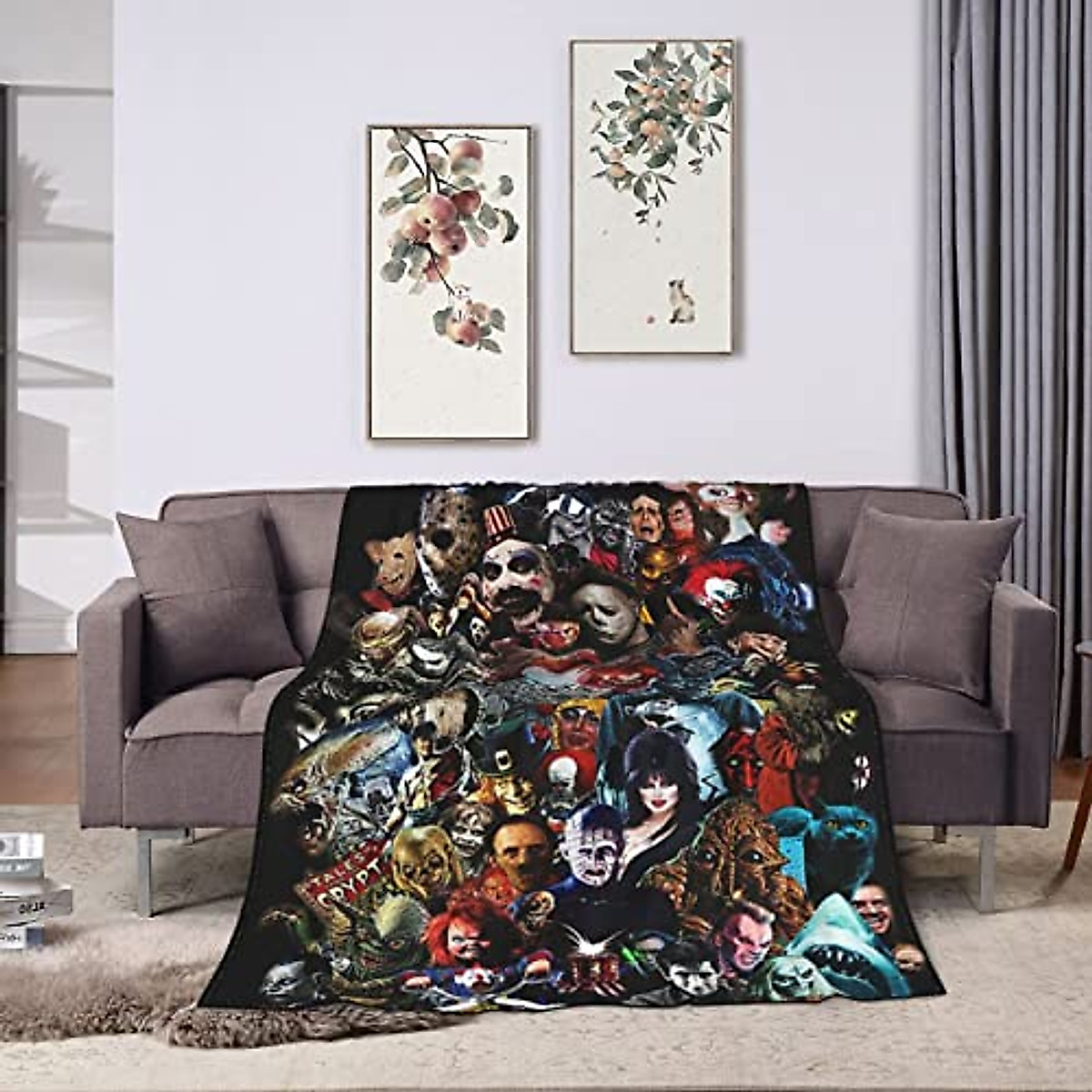 Halloween Horror Movies Throw Blanket Super Soft Flannel Air Conditioning Blanket for Couch Sofa Chair Office Travelling Camping Gift in All Seasons,50×40inch