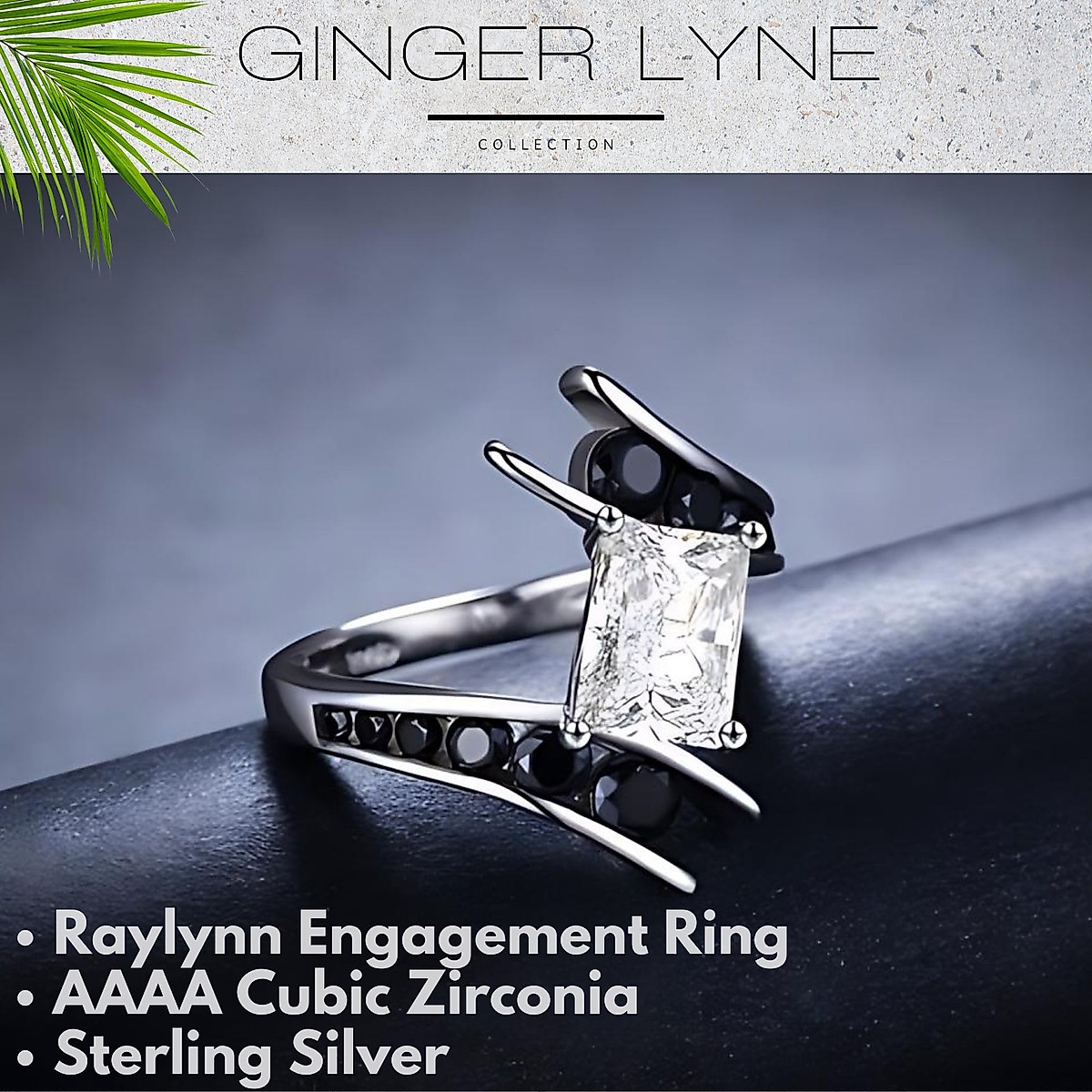 Raylynn Solid Sterling Silver Black CZ Engagement Wedding Bridal Ring Ginger Lyne Black Tie Collection Size 7