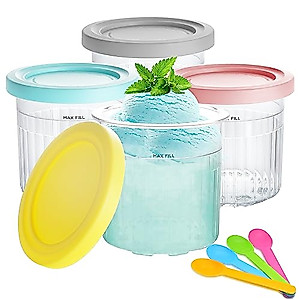 TERWOK Ice Cream Pint Container - 4 Pack Ice Cream Containers and Lids Replacement for Ninja Creami Compatible with NC300, NC301, CN301CO, CN305A
