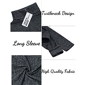 TURETRENDY Men's Stretch Muscle Tshirts Turtleneck Long Sleeve Knit Tees Casual Slim Fit Basic Shirt Tops Dark Gray M