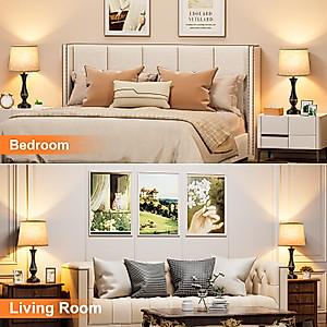 Upgraded Touch Lamps for Bedrooms Set of 2 - Nightstand Table Lamp with USB C+A, 3 Way Dimmable Bedside Lamps for Living Room End Tables, Farmhouse BedroomLamp1 Night Stand Lamps for Office