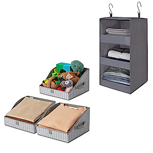 GRANNY SAYS Bundle of 3-Pack Trapezoid Storage Bins & 1-Pack Hanging Closet Organizer