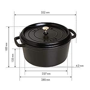 STAUB Cast Iron Dutch Oven 7-qt Round Cocotte, Made in France, Serves 7-8, Black Matte