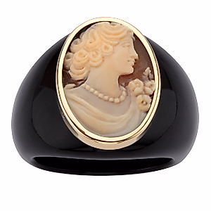 PalmBeach 10K Yellow Gold Cameo Oval Shaped Natural Black Onyx Ring Sizes 6-10 Size 7