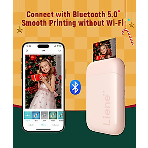 Liene Photo Printer, 2x3″ Mini Portable Instant Photo Printer w/ 5 Zink Sticky-Backed Paper, Bluetooth, Compatible w/iOS & Android, Small Picture Printer for iPhone, Smartphone, Pink