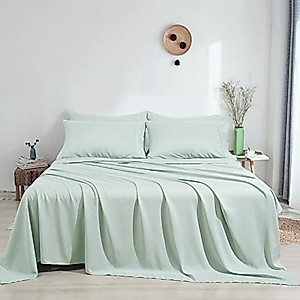 PHF 6 PCS Cooling Viscose Sheets Set Cal King Size, Silky Bamboo Cooling Bed Sheets, 1800 Thread Count 16 Inch Deep Pockets, Ultra Soft Smooth Breathable Ryan Bedding Sheet, Sage Green