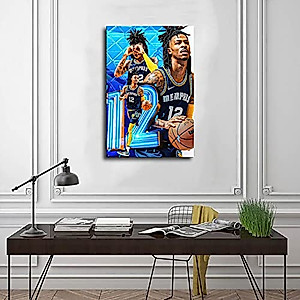 ZBOYZ Ja Morant Poster Canvas Grizzlies Basketball Posters Dunk for Wall Decor Boys Bedroom Canvas Wall Poster Signed Inspirational Posters Unframe-style 12x18inch(30x45cm)