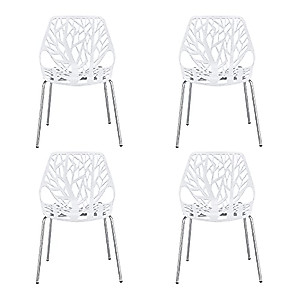 CangLong Modern Mid Century Plastic Shell Hollow Matal Legs Dining Chairs, 4 PCs Pack-Light, White 1