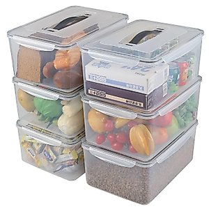 Sadstory 16 Quart Airtight Plastic Gasket Boxes with Handles, Food Storage Bin with Sealing Lid for Bread, 6 Packs