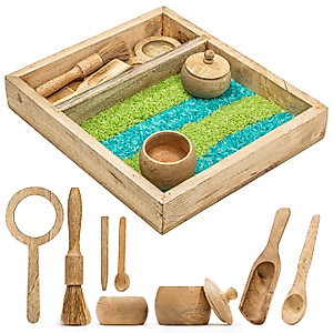 KOOKAROO Sensory Play Bin - 9 Montessori Sensory Bin Tools + 1 Sensory Box - Sensory Table Toys - Waldorf Toys - Natural Play - Wooden Scoops - Toddler Sensory Toys - Sensory Bins for Toddlers 3-4