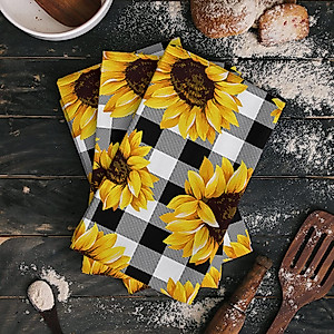 Absorbent Microfiber Kitchen Towels(Set of 2),Spring Summer Wild Sunflower,Tea Towel for Kitchen/Bathroom Decorative Bar Towels,Buffalo Plaid Black White,Soft Resuable Dish Towels Cloths Washable