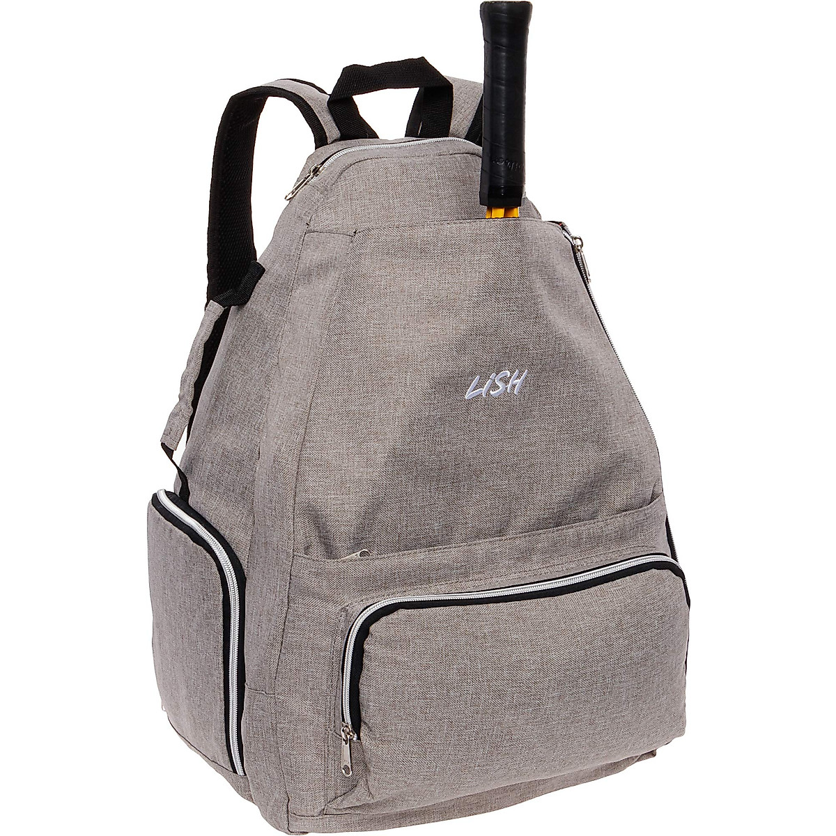 LISH Game Point Tennis Backpack w/Shoe Compartment - Racket Holder Equipment Bag for Tennis, Racquetball, Squash (Grey)