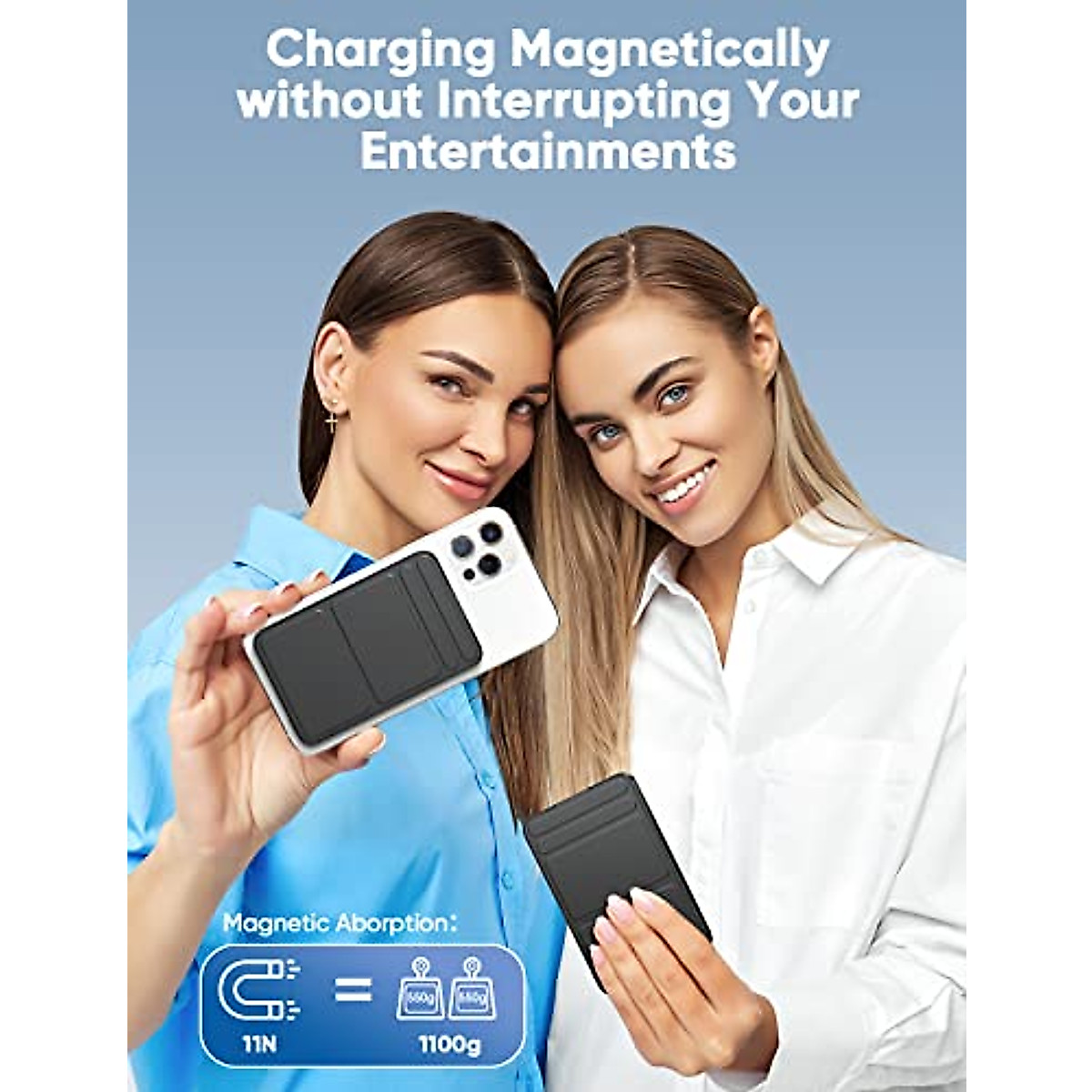 Magnetic Portable Charger - 5000mAh Mag-Safe Battery Pack with Foldable Stand, Mini Mag-Safe Power Bank, 20W USB-C Battery Pack for iPhone 12/13/14 Series, Wireless Charger for Outdoor Travel - Black