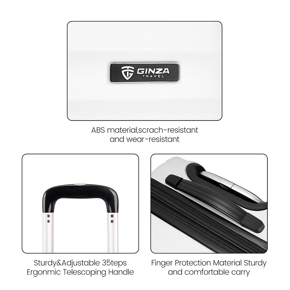 PRIMICIA GinzaTravell PC+ABS suitcase Spinner Wheels scratch-resistant Lightweight Spinner Expandable Suitcase, Universal wheel, TSA lock (White, 3-Piece Set(20"/25"/29"))