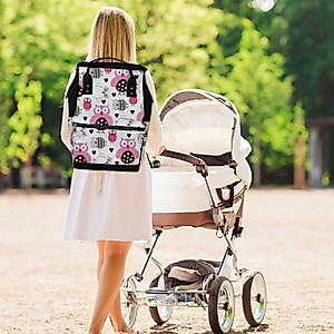 Black and White Cute Cartoon Kawaii Animals owl Diaper Bag Backpack, waterproof backpack Baby Nappy Changing Bags Laptop Backpack for Travel, Large Capacity, Durable and Stylish for Woman and Men.