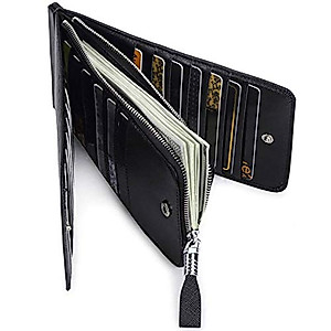 Huztencor Women's Credit Card Holder RFID Blocking Leather Multi Card Organizer Wallet Slim Long Zipper Bi-fold Business Card Case Clutch Wallet with ID Window Black (FBA)