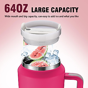 PlanetFlame 64oz Insulated Tumbler with Handle, Stainless Steel Double Wall Vacuumn Water Bottle, Lid and Straw for School, Gym, Hiking & Camping, Hot Pink