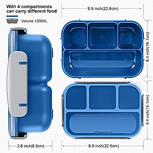 Amathley Adult Lunch Containers for Adults/Kids/Toddler,1300ML-4 Compartment Bento Box,Microwave & Dishwasher & Freezer Safe,BPA Fre (Blue)