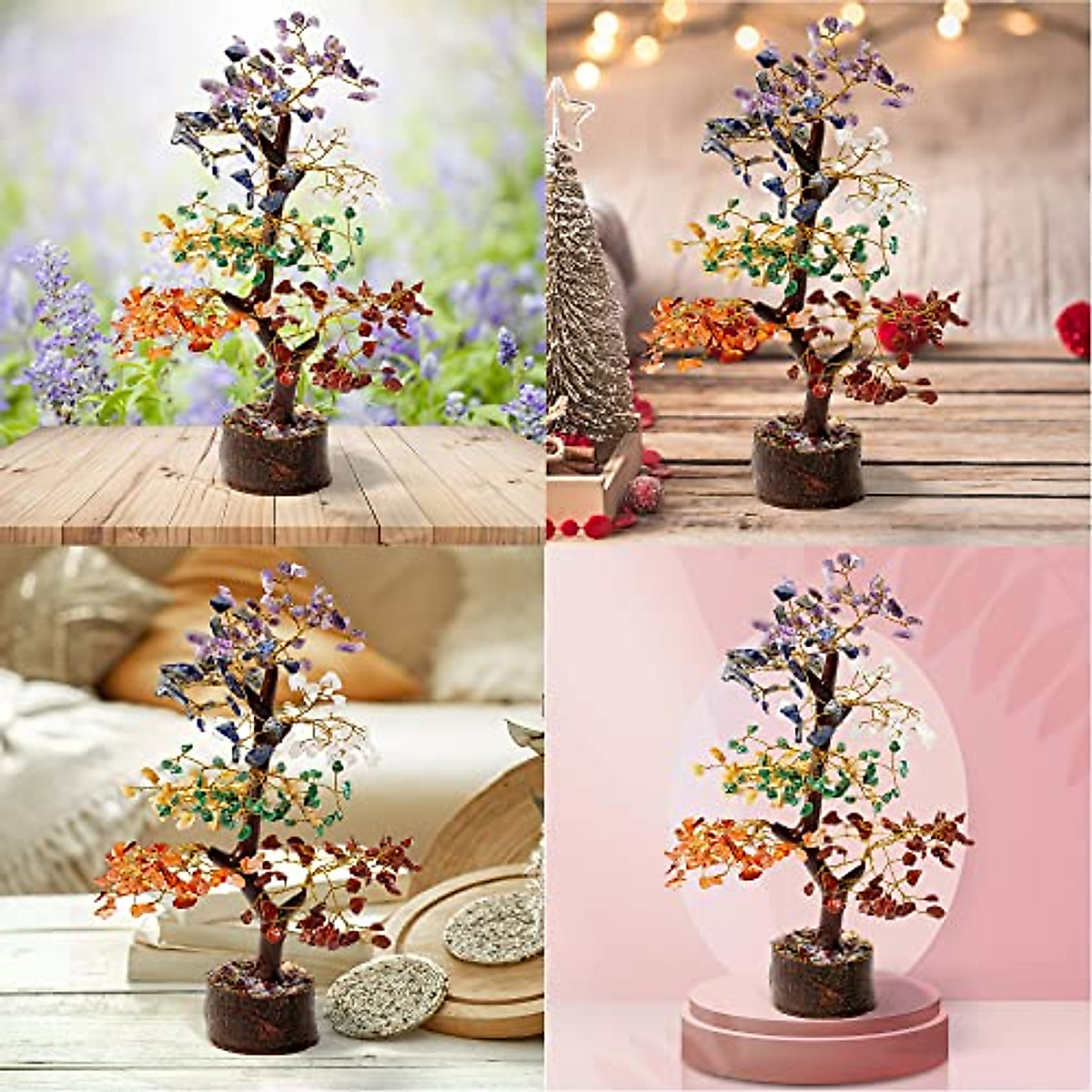 Handcrafted Healing Crystal Bonsai Tree - Feng Shui Chakra Tree with 300 Wooden Beads for Positive Energy and Balance - Perfect Home/Desk Decor and Reiki Good Luck Crystal Gifts by Karma Pledge