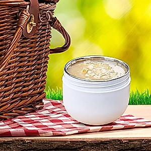 Overnight Oats Containers with Lids and Spoon 2 Pcs, 20oz Portable Stainless Steel Inside Overnight Oats Jars Insulated Food Jar, Leak-proof Large Capacity Cups for Milk, Cereal, Soup (White and Blue)