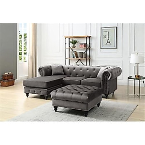 Glory Furniture Nola Velvet Sofa Chaise in Dark Gray