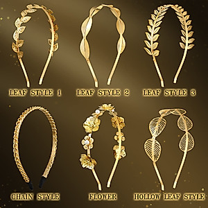XunYee 6 Pcs Gold Leaf Headbands Set Pearl Headbands for Women Greek Goddess Accessories Flower Faux Pearls Headband Gold Metal Prom Headpiece Crown Bridal Hairband for Women Girl (Graceful Style)