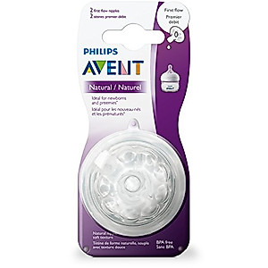 Philips Avent Natural Baby Bottle Nipple, First Flow Nipple, 2 Pack, Clear