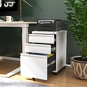 VIYET 3 Drawers Mobile File Cabinet, Rolling File Cabinets Fully Assembled Under Desk, Metal Filing Cabinet with Lock for Home Office Organizer Letters/Legal/A4 (White)