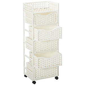 Oriental Furniture 46" Natural Fiber Chest of Drawers on Wheels - White