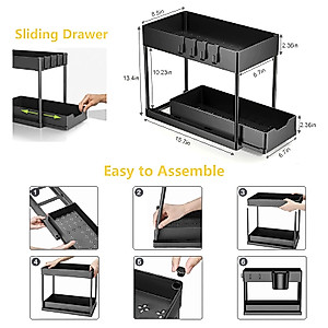 Under Sink Organizer,2 Tier Under Cabinet Organizer Sliding Under Bathroom Sink Organizers and Storage Multi-purpose Tidy Help Under Sink Storage Shelf Kitchen
