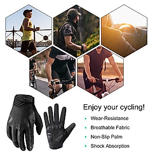 INBIKE Cycling Gloves Gel Bike Gloves for Men Full Finger Bicycle Gloves with Shock-Absorbing Pad Black Large