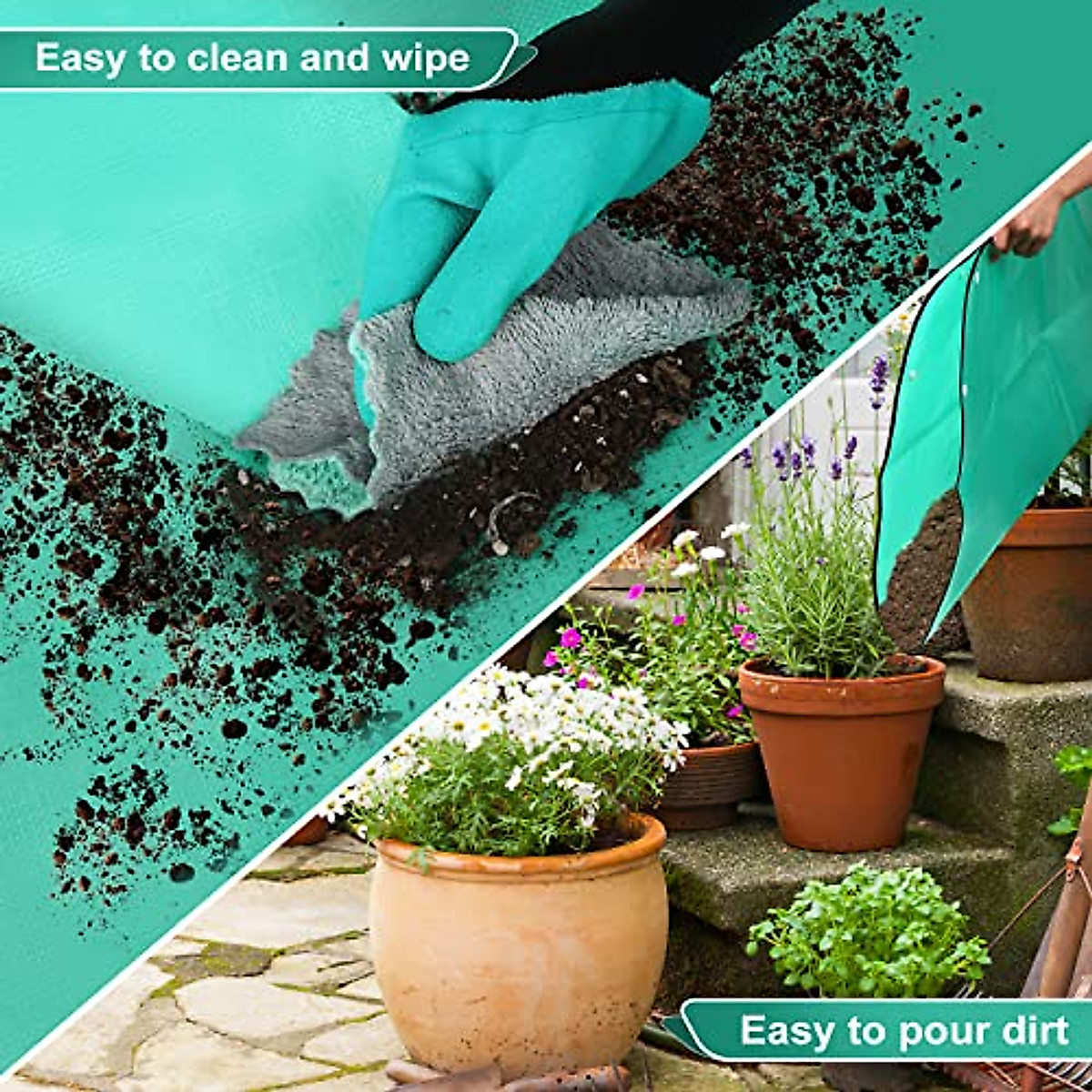 Auofin Plant Repotting Mat 2 pcs Waterproof Transplanting Mat Indoor Gardening Potting Succulents Portable Tray with Gardening Gloves - 39.4" and 26"