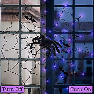 Fcysy Halloween Decorations Spider Web Lights, 70 LED 8 Modes Battery Operated Waterproof Net Purple Lights, Halloween Lights Indoor Outdoor Décor for Home Yard Garden Window Porch