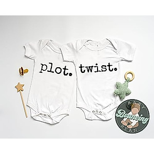 Plot twist funny twin announcement baby boy or girl unisex bodysuit matching twin set (0-3 Month US)