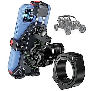 BRCOVAN Aluminum Alloy UTV Phone Holder with Vibration Dampener & High-Speed Secure Lock, Metal Anti-Shake UTV Roll Bar Cellphone Mount Fit Roll Cage 1.5/1.65/1.75/1.85/2 inch, for 4.7''-7.2'' Phones