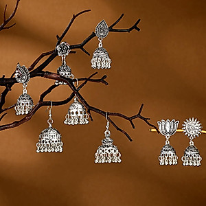 Glenmal 8 Pairs Jhumka Indian Earrings Bohemian Dangle Earring Retro Metal Hollow Earrings Chandelier Earrings Women(Vintage)