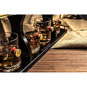 Shotgun Gun Large Whiskey & Wine Decanter Set Bullet Glasses - Limited Edition Elegant Rifle Gun Whiskey Decanter 22.5" With 4 Shotgun Bullet Whiskey Glasses and Mohogany Wooden Base The Wine Savant