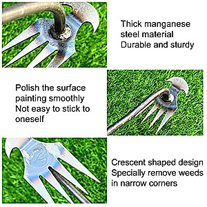 2023 New Weeding Artifact Uprooting Weeding Tool, Manganese Steel Forged Weed Puller 4 Teeth Dual Purpose Weeder, High Strength Hand Remover Tool for Garden (B)