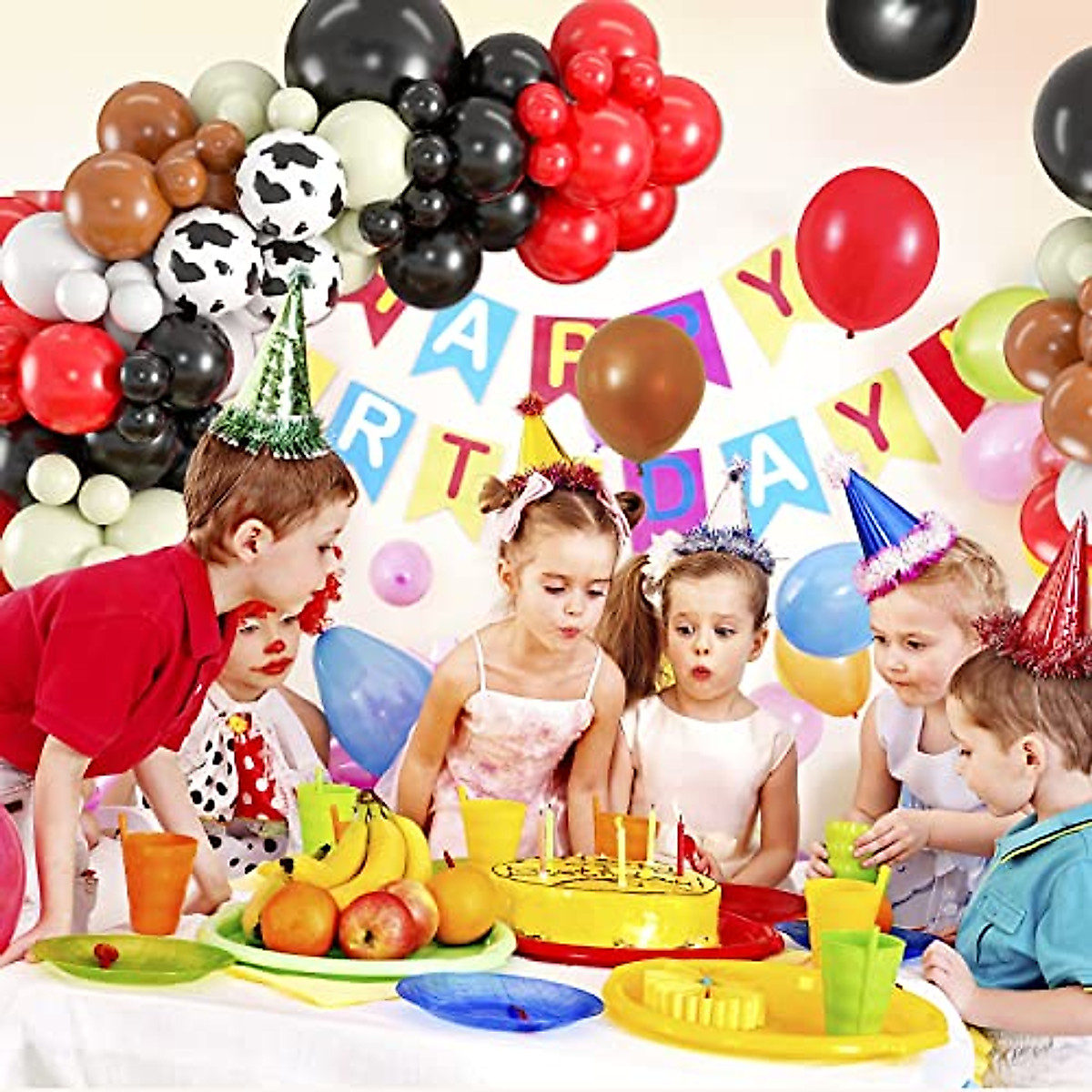 Cow Balloons Garland Arch Kit, Red White Black Cow Print Farm Animal Theme Party Balloon Garland Arch Kit Red Balloons for Kid's Birthday Party Baby Shower Party Supplies