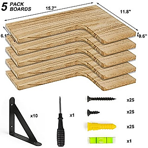 Fixwal Corner Floating Shelves, Wall Mounted Corner Shelf Set of 5, Rustic Wood Wall Shelves for Bathroom, Kitchen, Bedroom or Living Room (Carbonized Black)