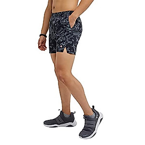 Champion Brief Liner, MVP, Gym Men, Moisture Wicking Shorts, 5", Crater Camo Black C Patch Logo, Medium