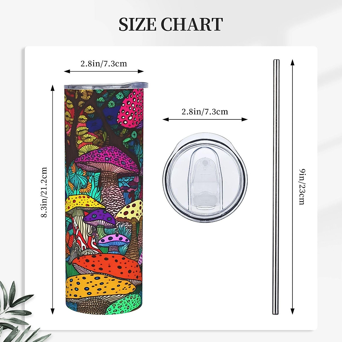 Mount Hour Cartoon Mushroom Stainless Steel Insulated Tumbler 20 OZ, Colorful Forest Coffee Mug Cup with Splash-Proof Lid and Straw for Car Home Office Outdoor Travel