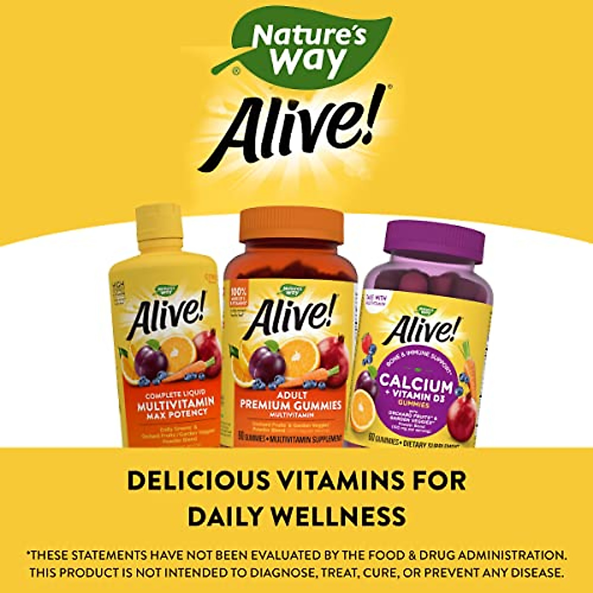 Nature's Way Alive! Premium Calcium + D3 Gummies, Supports Healthy Bones & Muscles*, Strawberry and Raspberry Lemonade Flavored, 60 Gummies
