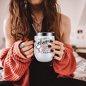 ELEGANTPARK Teacher Gifts for Women Men Teacher Appreciation Gifts Teacher Wine Tumbler Teacher Christmas Gifts Thank you Graduation Gifts End of Year for Teacher Tumbler with Straw White 12 OZ