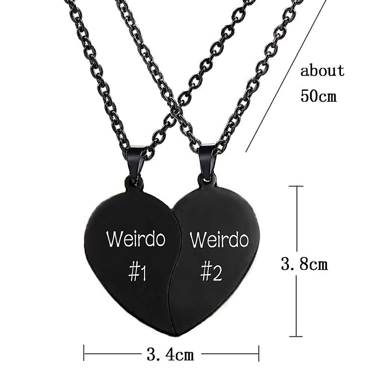 MJartoria BFF Necklace for 2-Valentines Heart Matching Necklace Best Friends Pendant Friendship Necklace Set of 2 Birthday Gifts (Black, Weirdo 1 Weirdo 2)